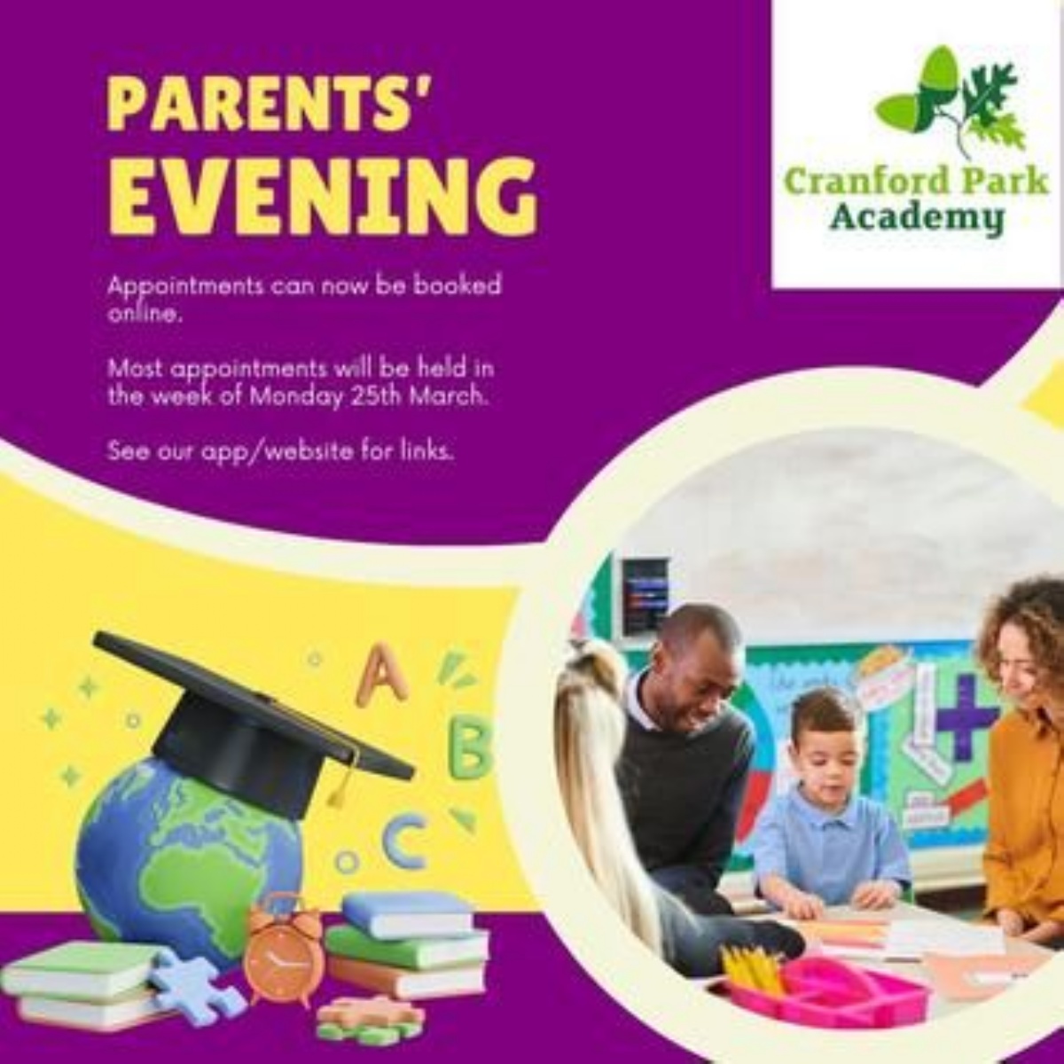 Cranford Park Academy - Parents' Evening appointments-March '24